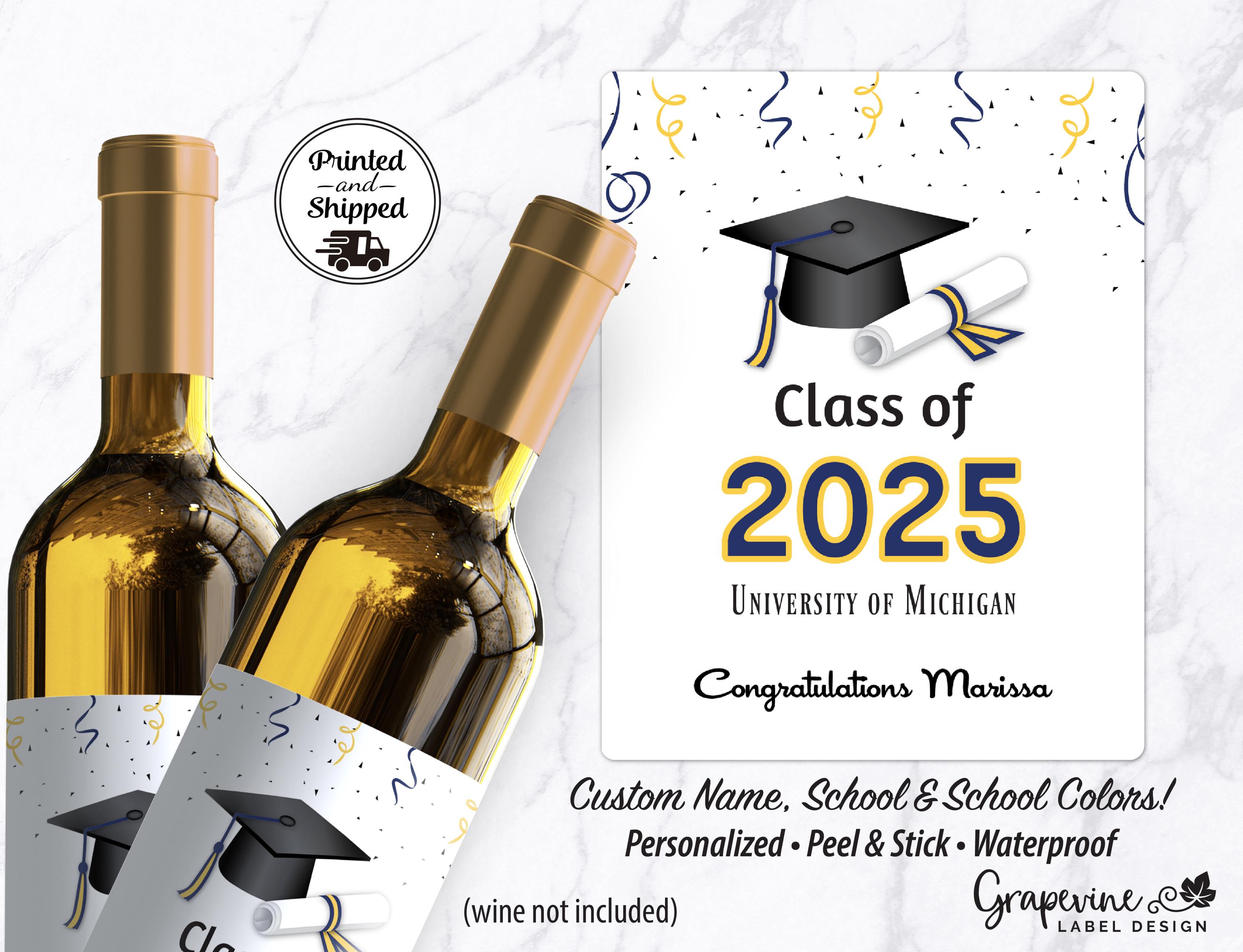 Graduation Wine Label - Personalized Grad Party - Choose School Colors ...