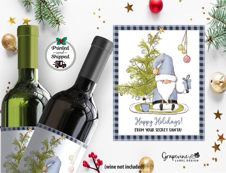 Secret Santa Christmas Holiday - Gift Wine Label - 14004C - Etsy