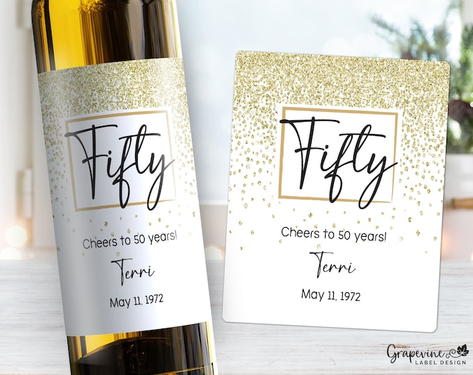 50th Birthday Wine Label - Fifty Years - Gold Sparkle - 4010W-50 - Etsy