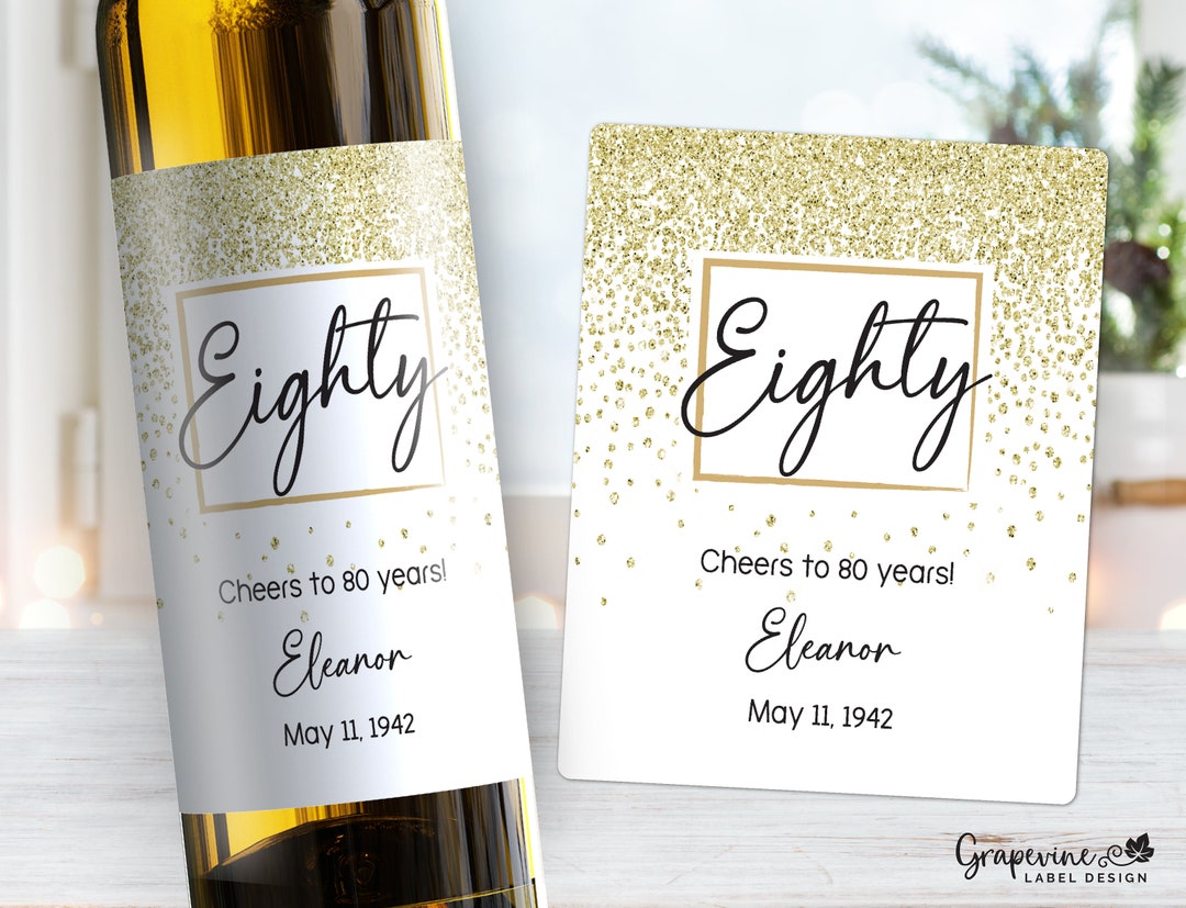 80th Birthday Wine Label - Eighty Years - Gold Sparkle - 4010W-80 - Etsy