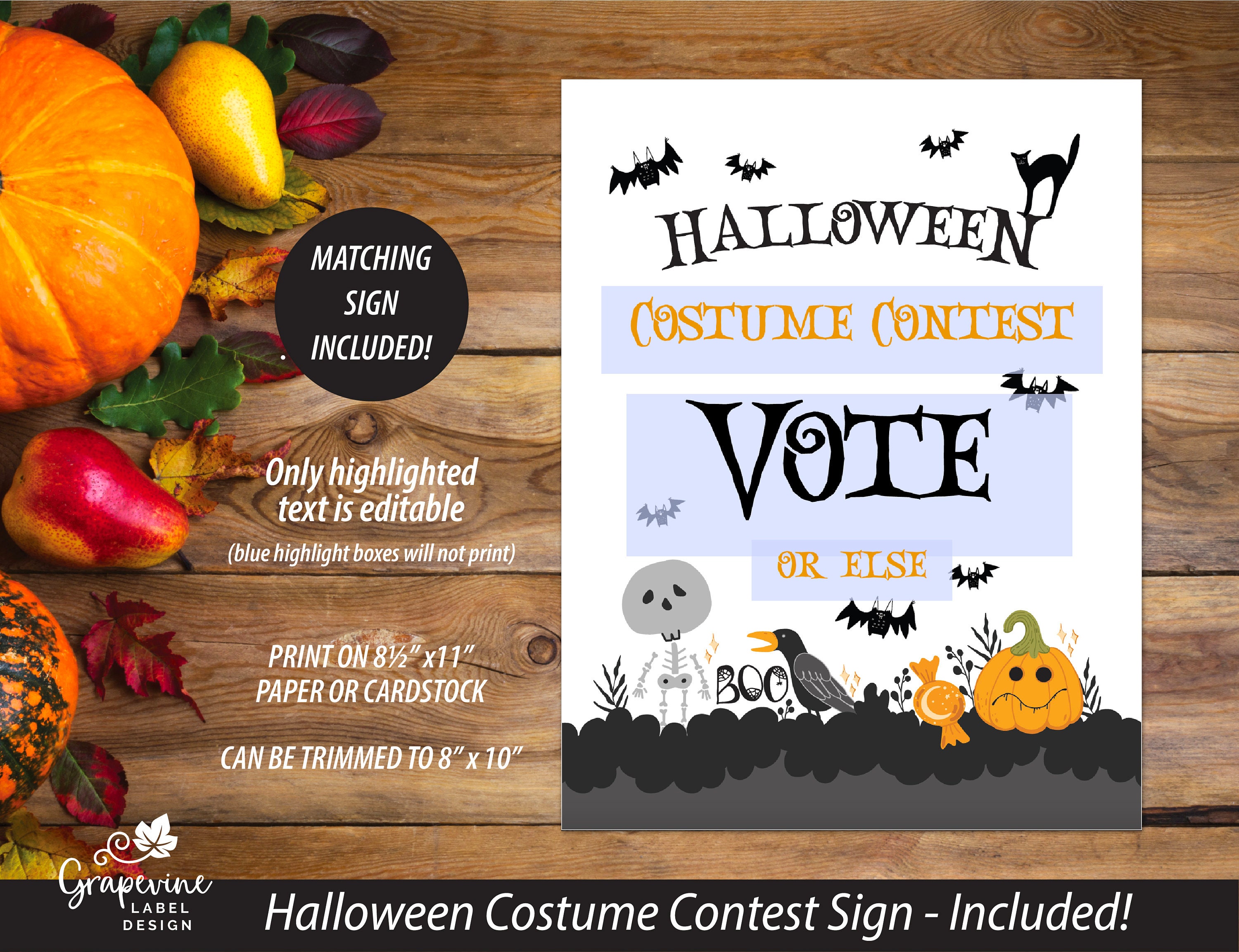 Halloween Costume Voting Ballots & Sign - Instant Download - Editable ...