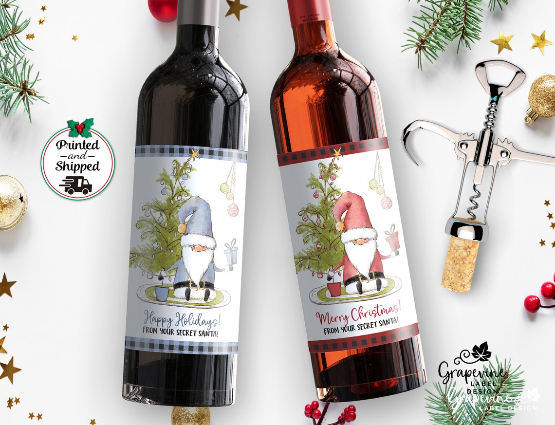 Secret Santa Christmas Holiday - Gift Wine Label - 14004C - Etsy