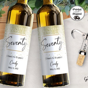 70th Birthday Wine Label - Seventy Years - Gold Sparkle - 4010W-70 - Etsy