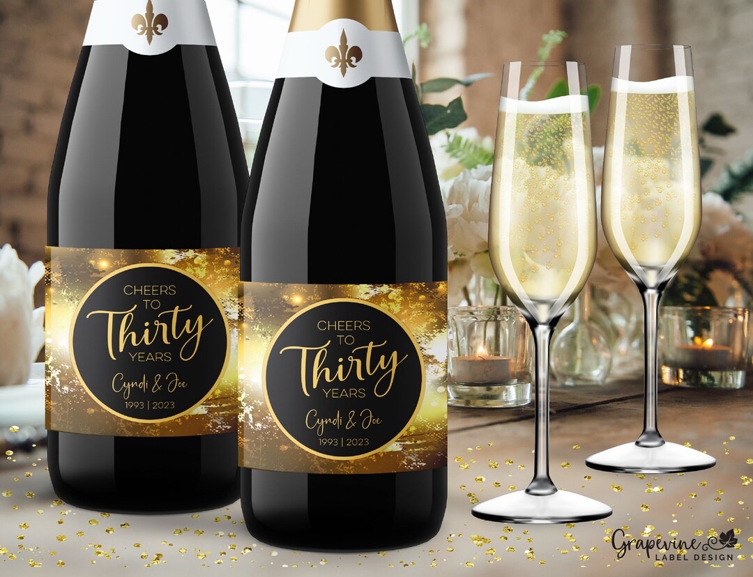 Anniversary Champagne Label - Black & Gold - 1004C - Etsy