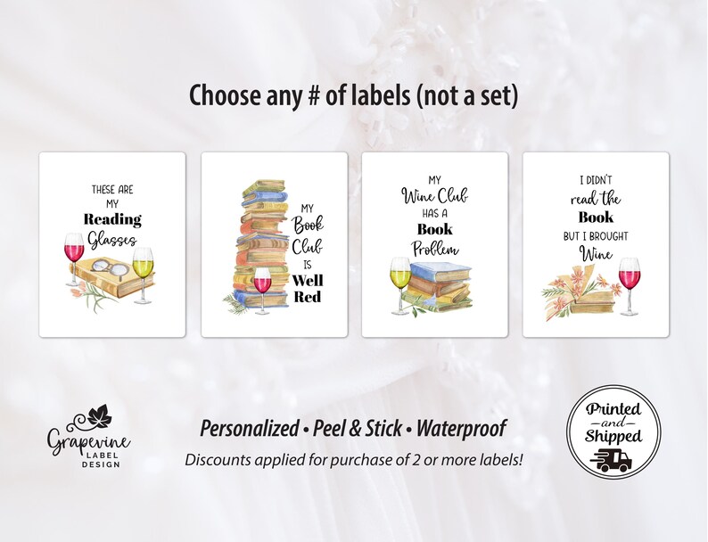 Book Club Wine Bottle Label - Choose From 4 Different Labels - 17001D ...