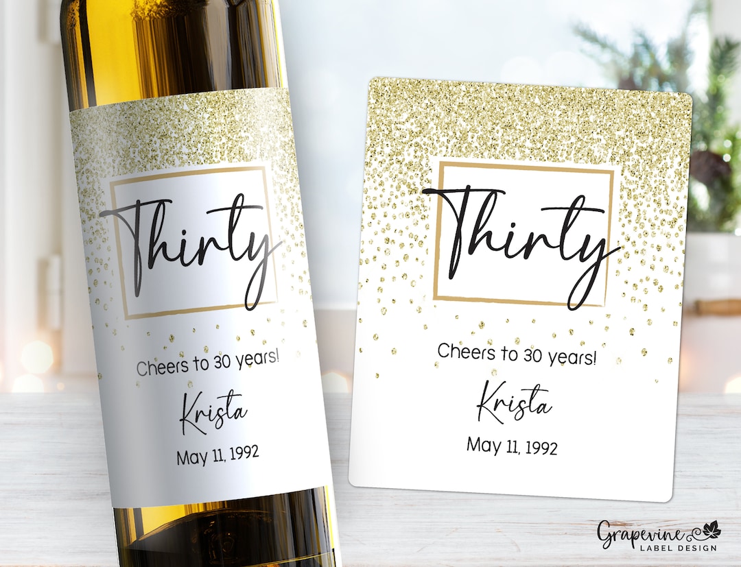 30th Birthday Wine Label Thirty Years Gold Sparkle 4010W-30 - Etsy