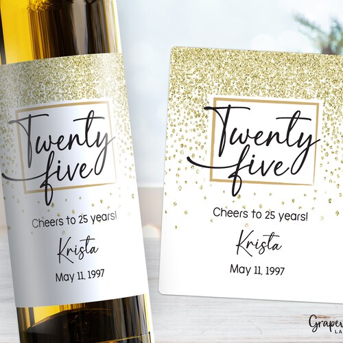 25th Birthday Twenty Five Birthday Wine Label Happy - Etsy