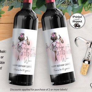 Age Gets Better With Wine Birthday Wine Label - Girl - 4015W - Etsy