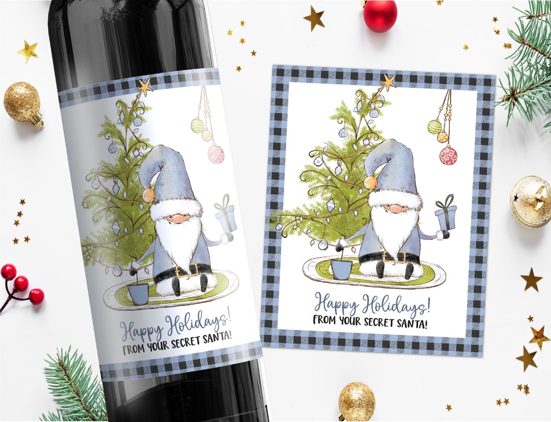 Secret Santa Christmas Holiday - Gift Wine Label - 14004C - Etsy
