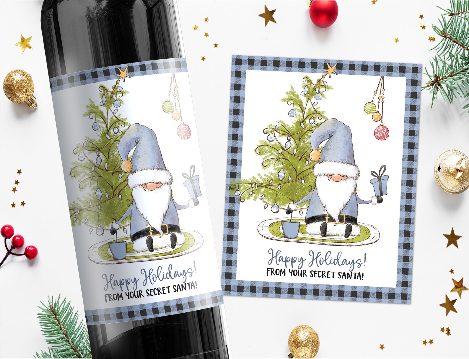 Secret Santa Christmas Holiday - Gift Wine Label - 14004C - Etsy