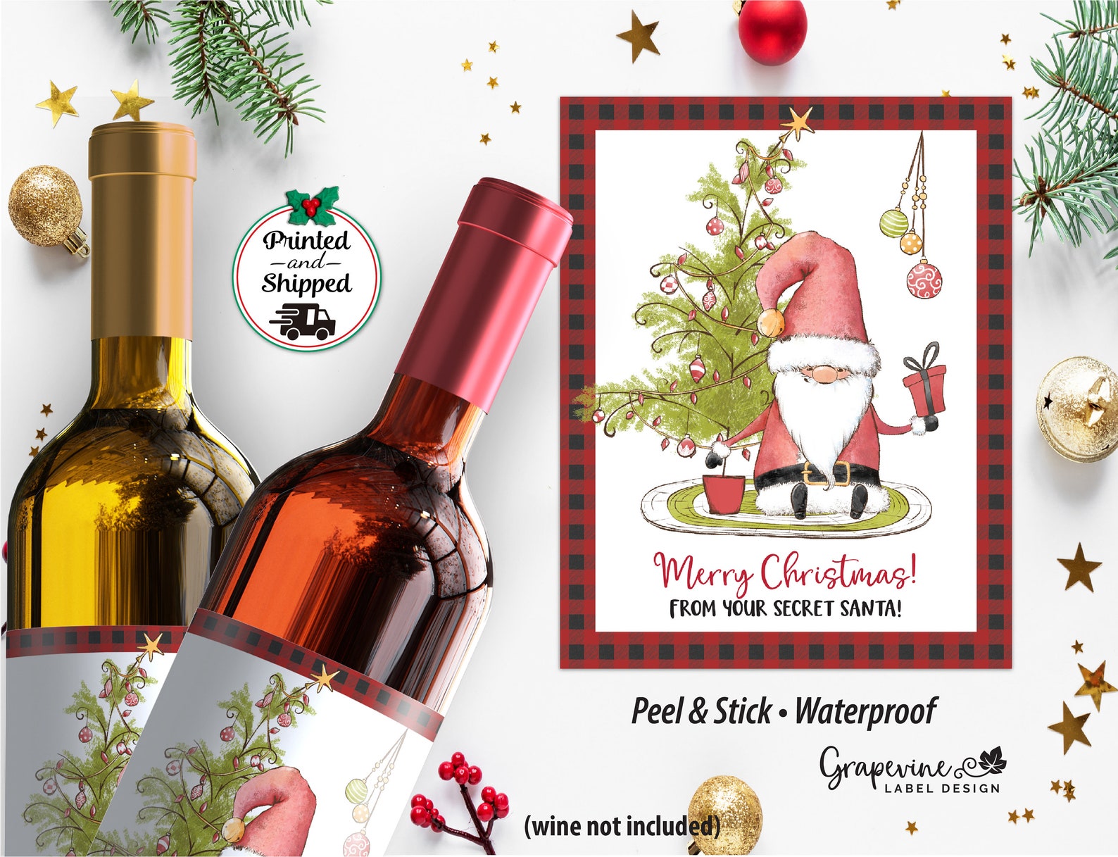 Secret Santa Christmas Holiday - Gift Wine Label - 14004C - Etsy
