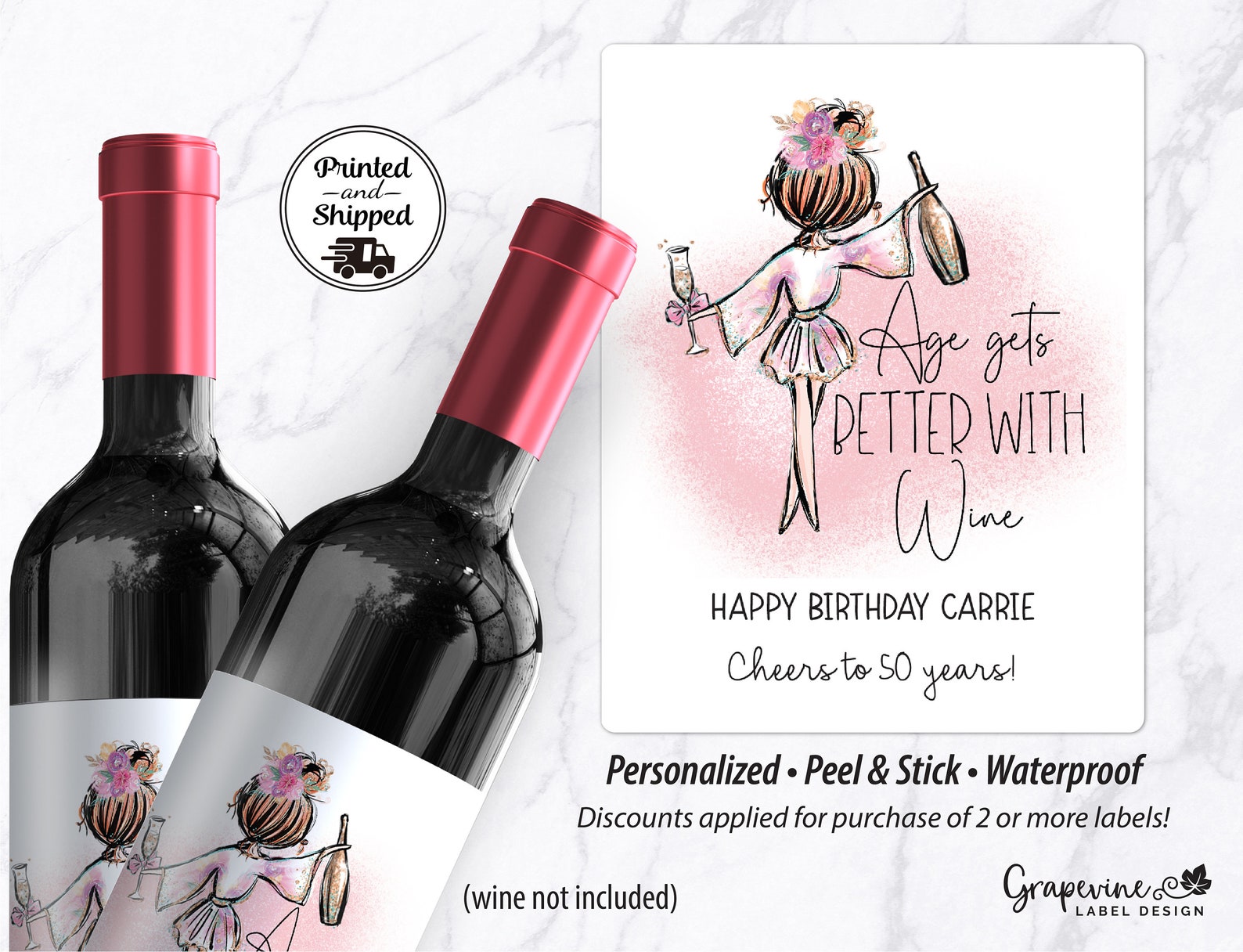 Age Gets Better With Wine Birthday Wine Label - Girl - 4015W - Etsy