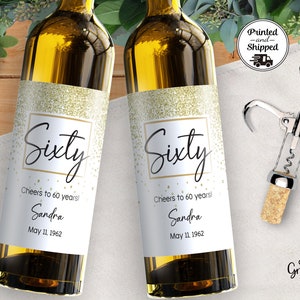 60th Birthday Wine Label - Sixty Years - Gold Sparkle - 4010W-60 - Etsy