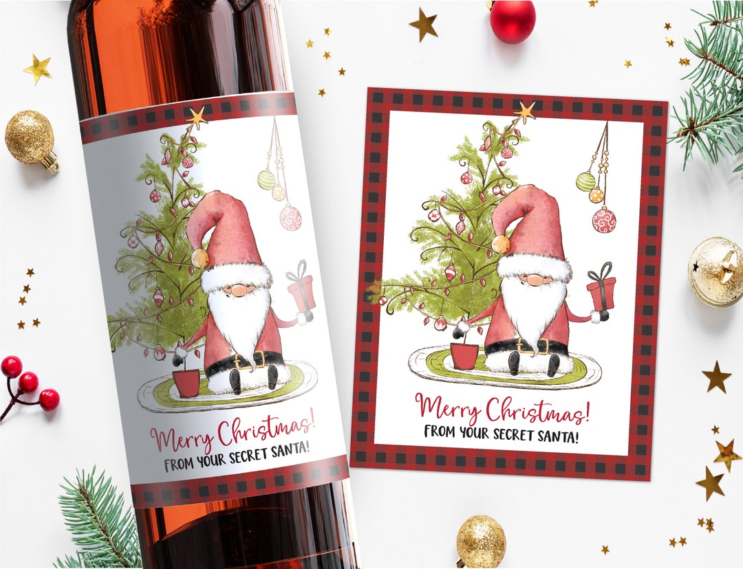 Secret Santa Christmas Holiday - Gift Wine Label - 14004C - Etsy