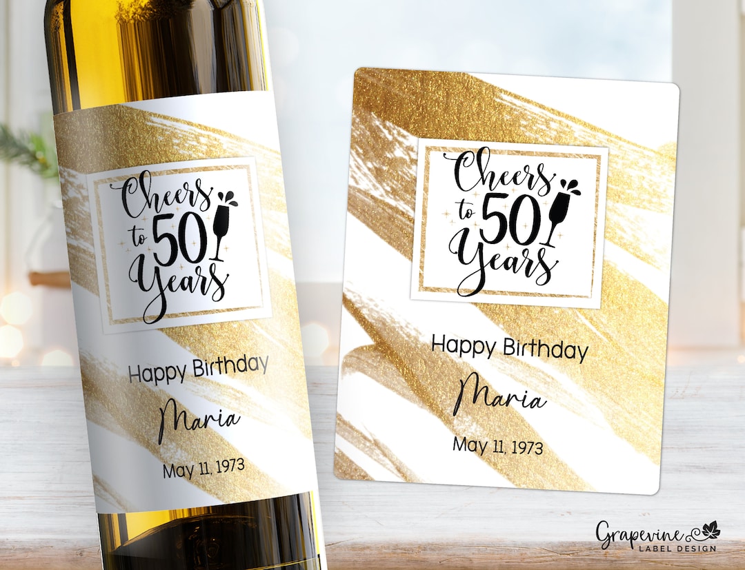 Cheers Birthday Wine Label - Any Age - Gold Paint - 4013W - Etsy