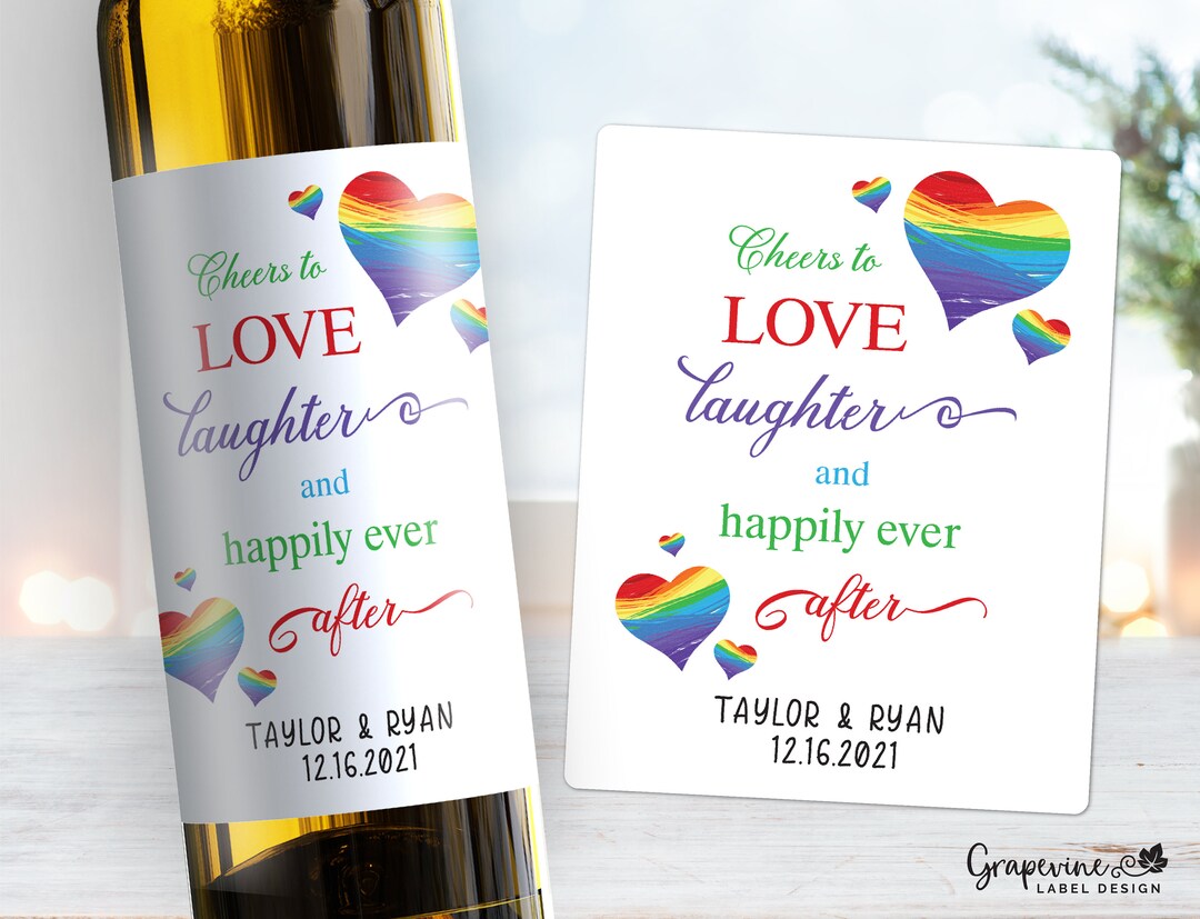 Cheers to Love Laughter Happily Ever After Wine Label - Rainbow - 6003B ...