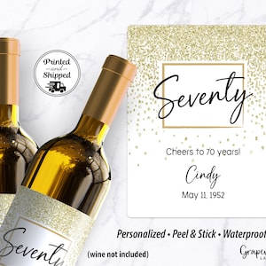 70th Birthday Wine Label - Seventy Years - Gold Sparkle - 4010W-70 - Etsy