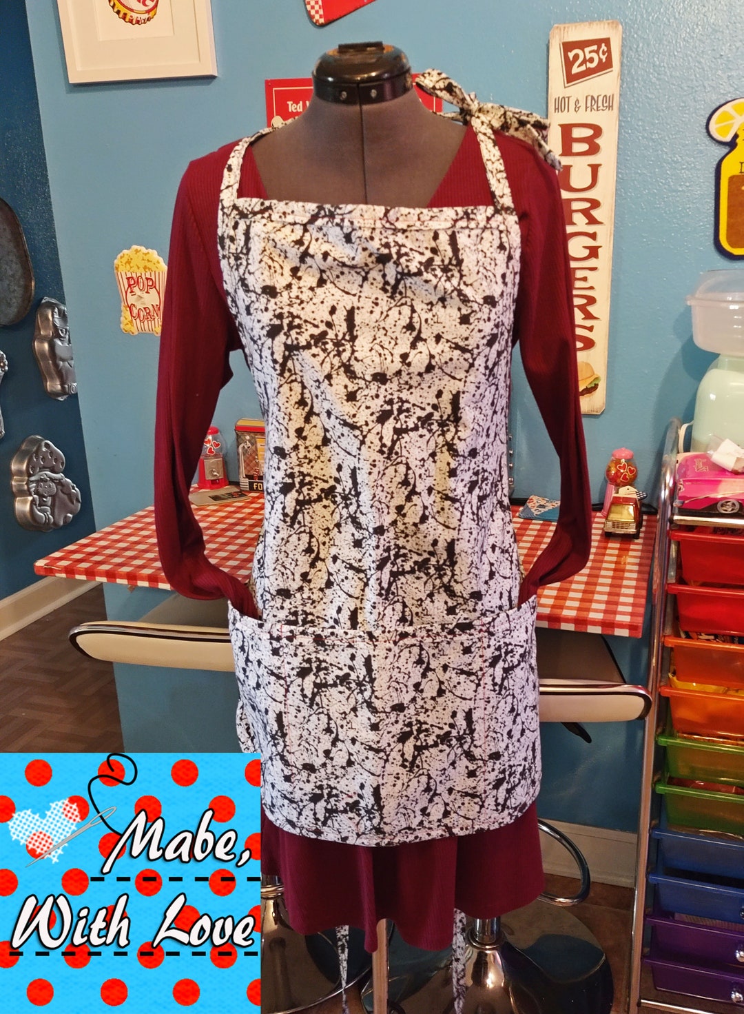 Black and White Splatter Full Apron With Pockets - Etsy