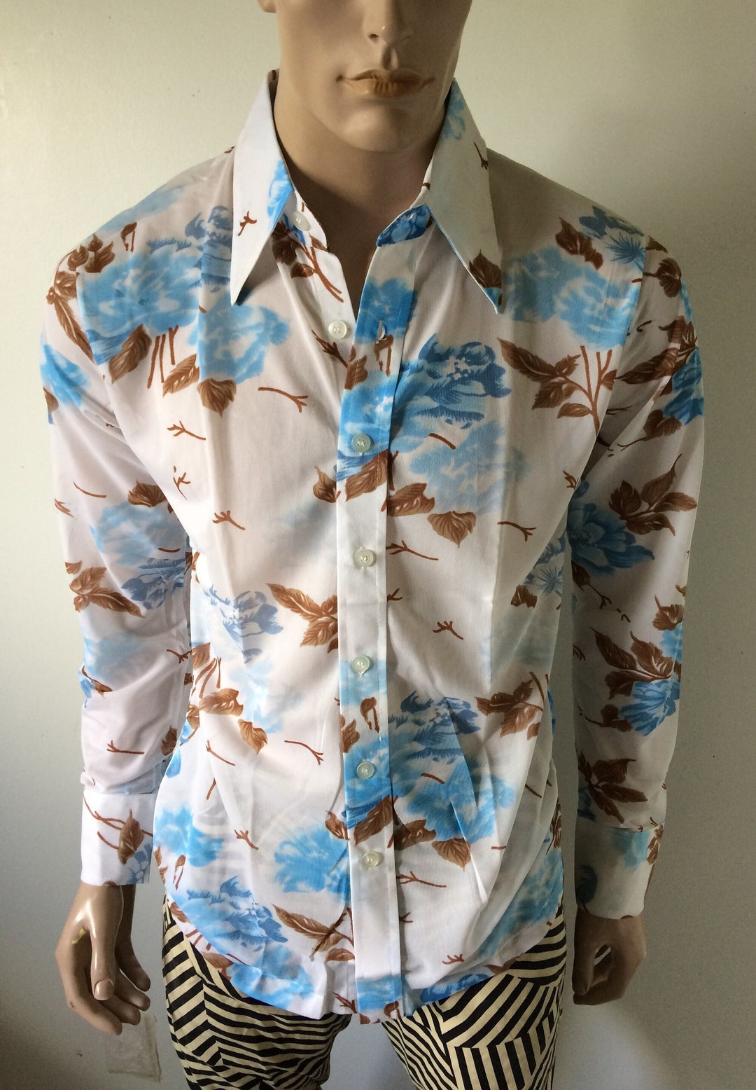 Vintage 70s Mens Disco Shirt FLORAL Print M SPIEGEL Deadstock Nos - Etsy