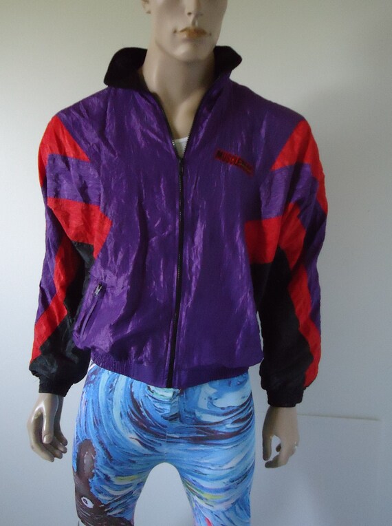 vintage NOS mens jacket 90s MUSCLEMAG chevron M crink… - Gem