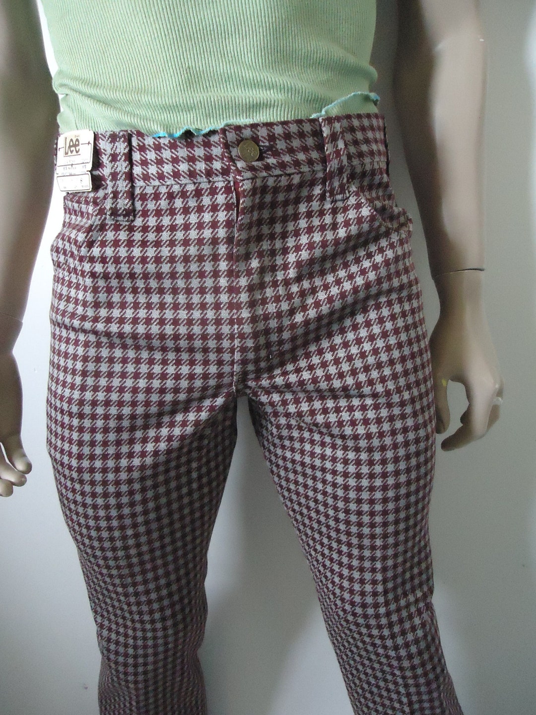 Vintage 60s 70s Mens Boot Cut FLARE Jeans LEE Houndstooth Pants - Etsy