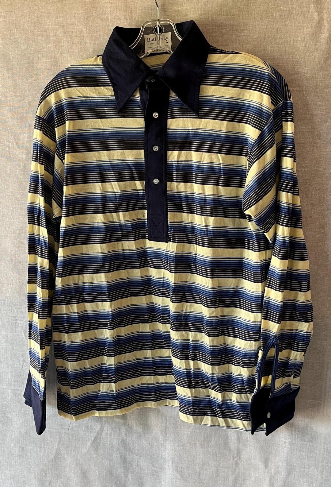 NOS Vintage Mens 70s Shirt Knit Polo Big Collar M Hathaway Cotton - Etsy