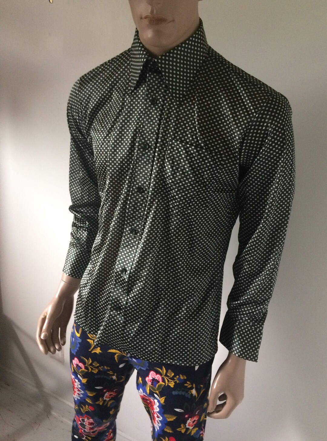 Vintage 70s Mens Disco Shirt Polka Dot Print M NOS Oleg Cassini Deadstock Italian Nylon - Etsy