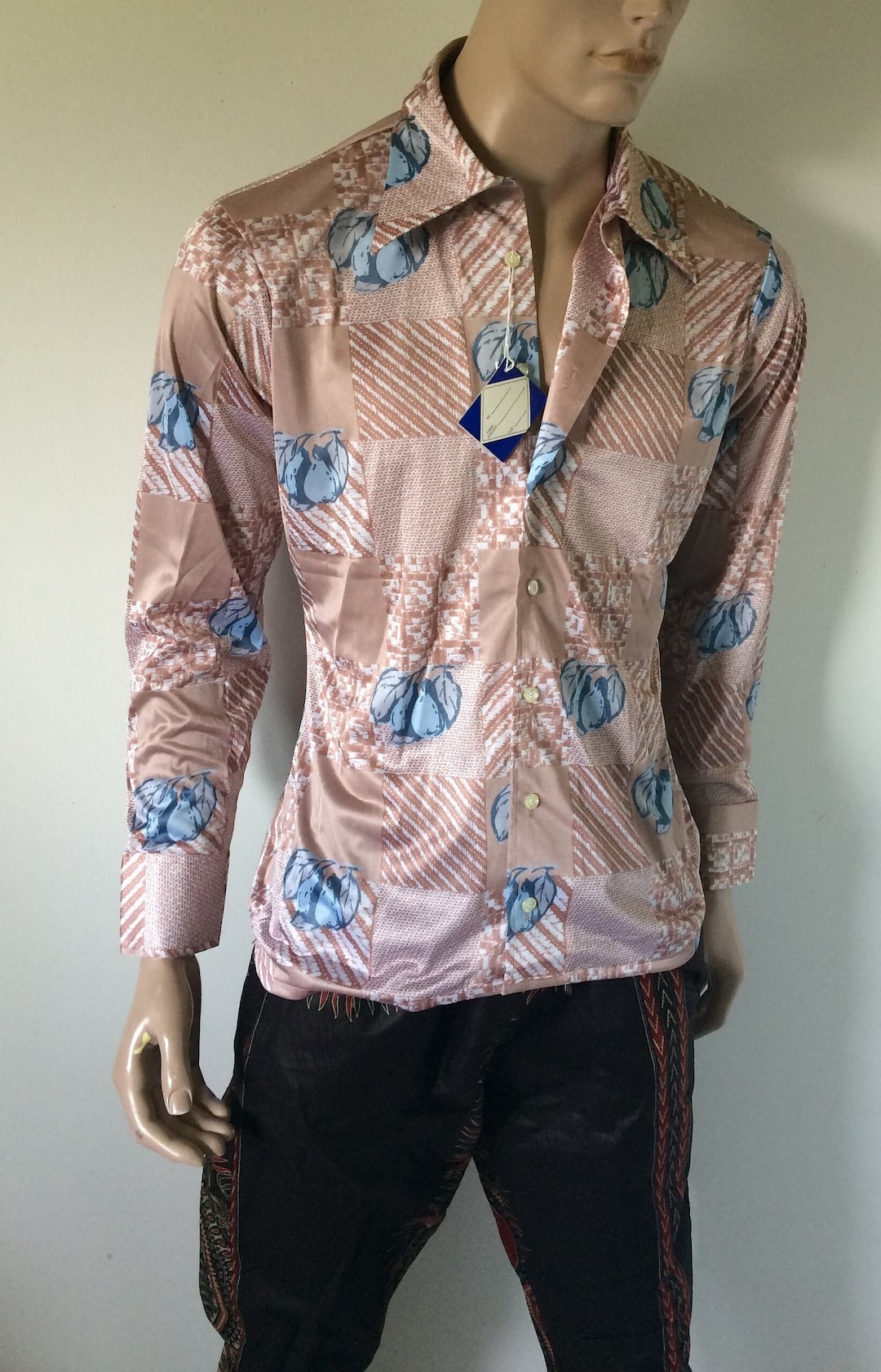 Vintage 70s Mens Disco Shirt Groovy Patchwork Print M NOS Oleg Cassini Deadstock - Etsy