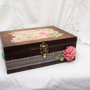 Memory Box, Personalized Walnut and Vintage Rose Storage Box, Keepsake ...