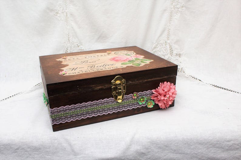 Memory Box Personalized Walnut and Vintage Rose Storage Box - Etsy
