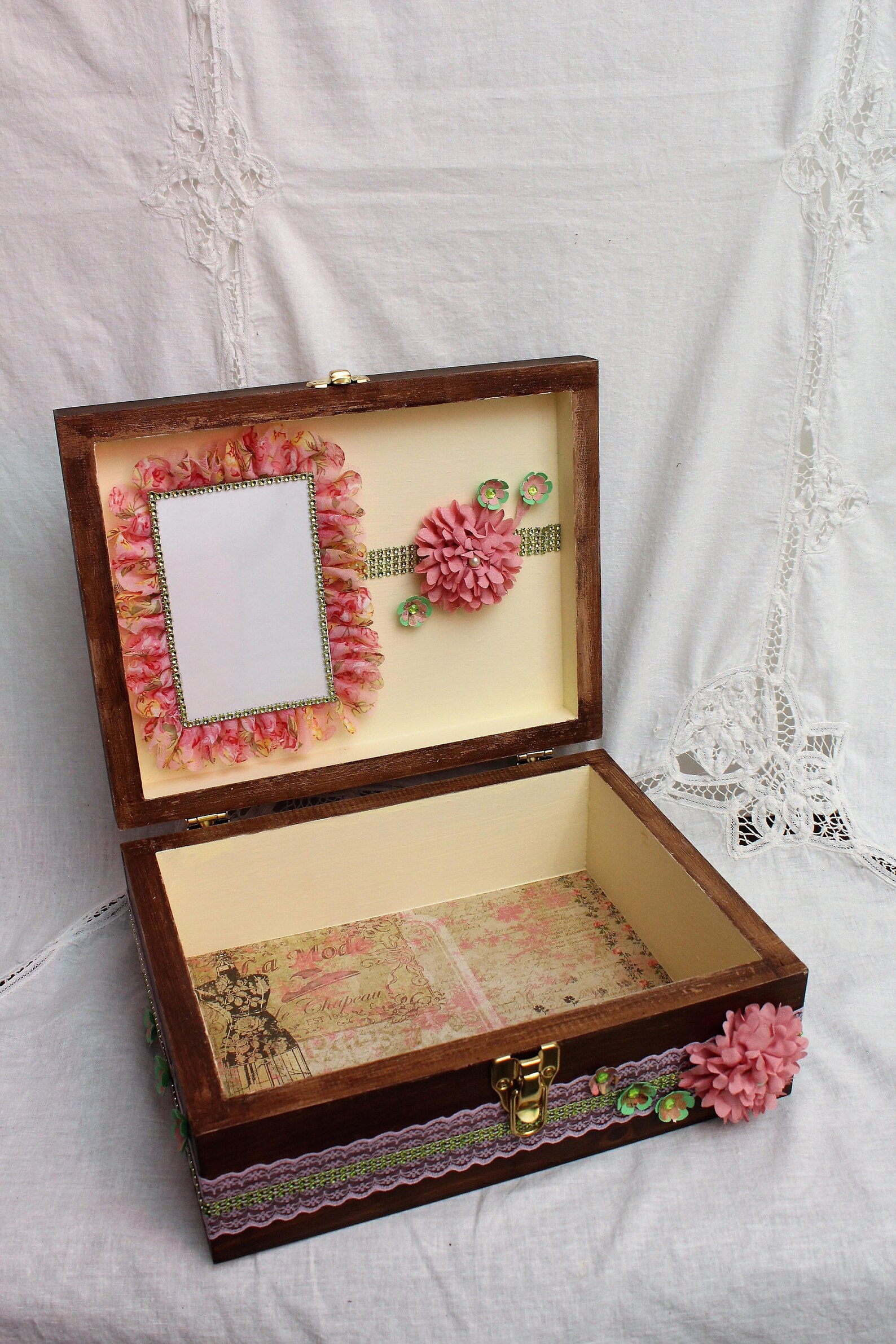 Memory Box Personalized Walnut and Vintage Rose Storage Box - Etsy