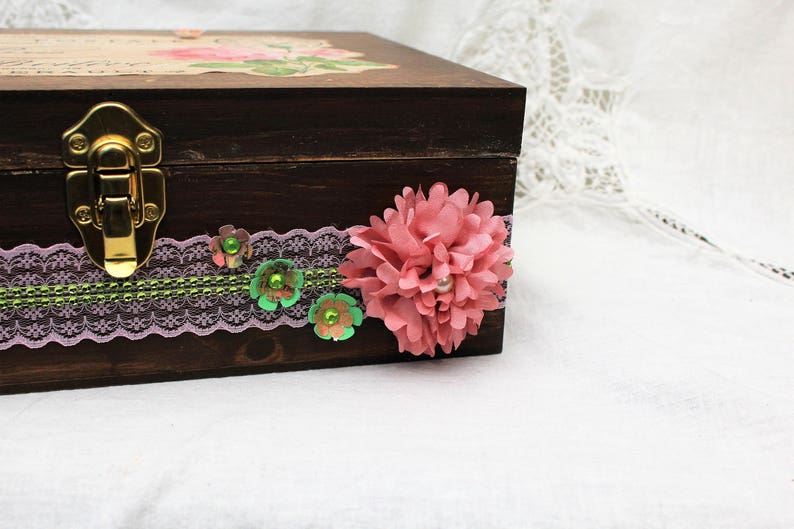 Memory Box Personalized Walnut and Vintage Rose Storage Box - Etsy