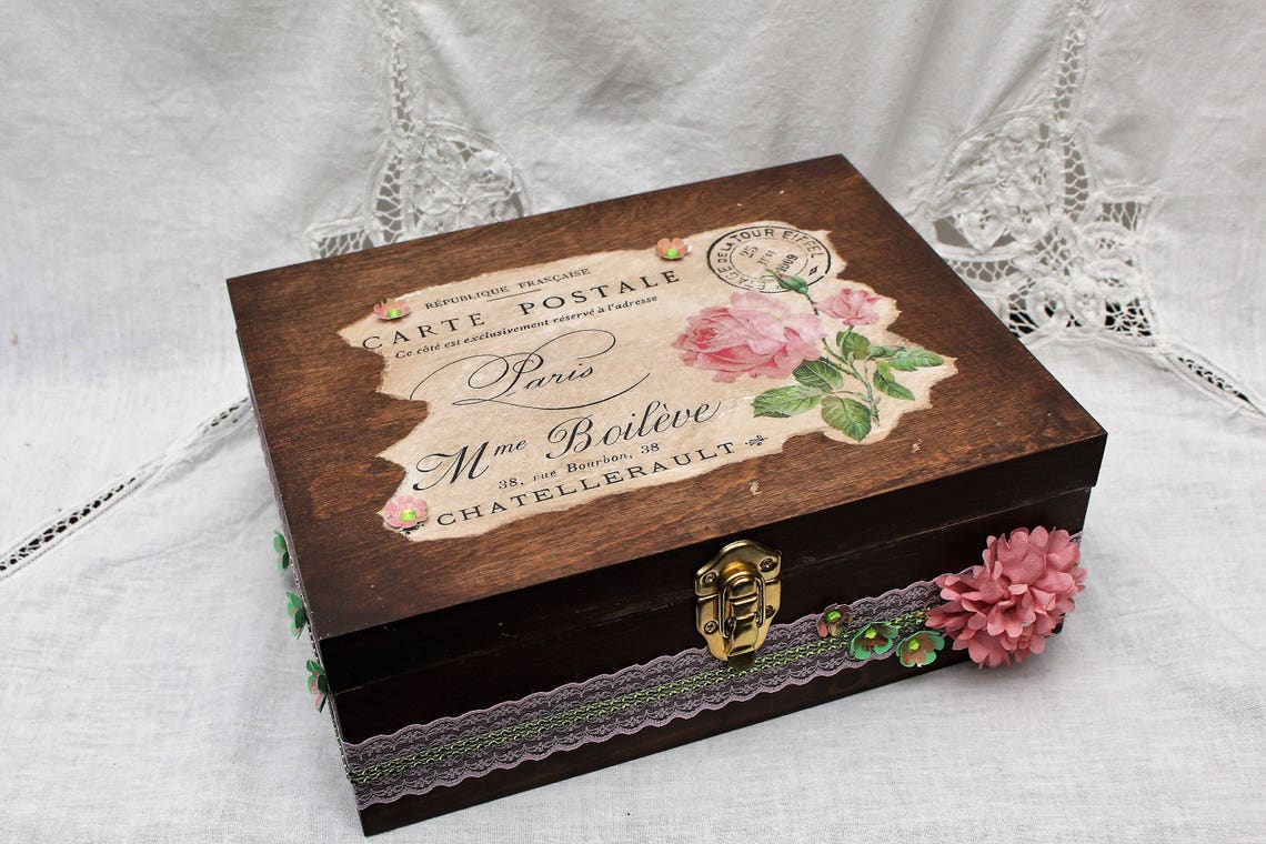 Memory Box Personalized Walnut and Vintage Rose Storage Box - Etsy