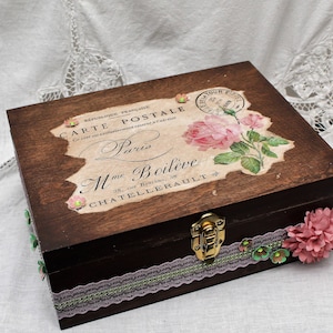 Memory Box, Personalized Walnut and Vintage Rose Storage Box, Keepsake ...