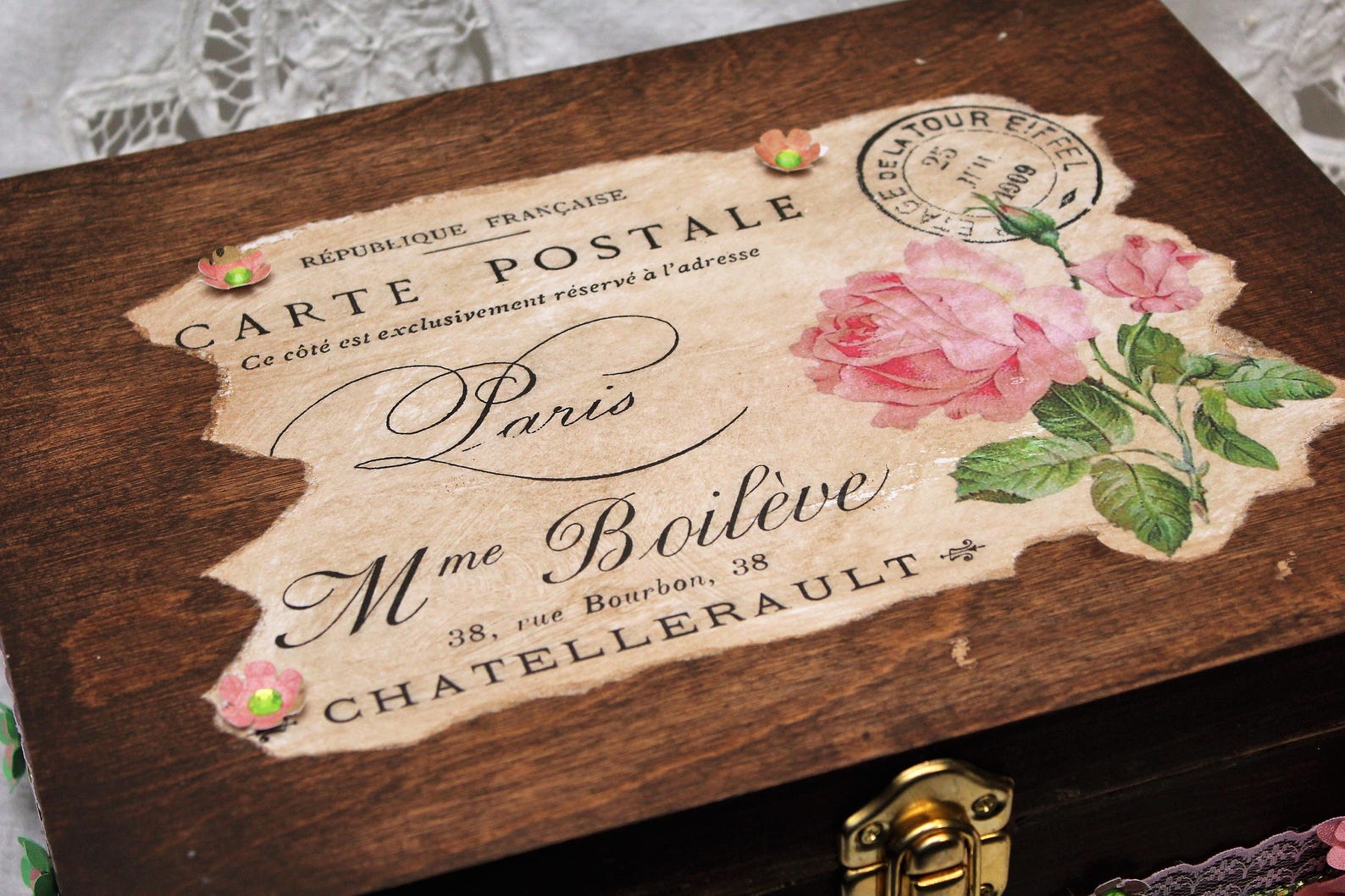 Memory Box Personalized Walnut and Vintage Rose Storage Box - Etsy