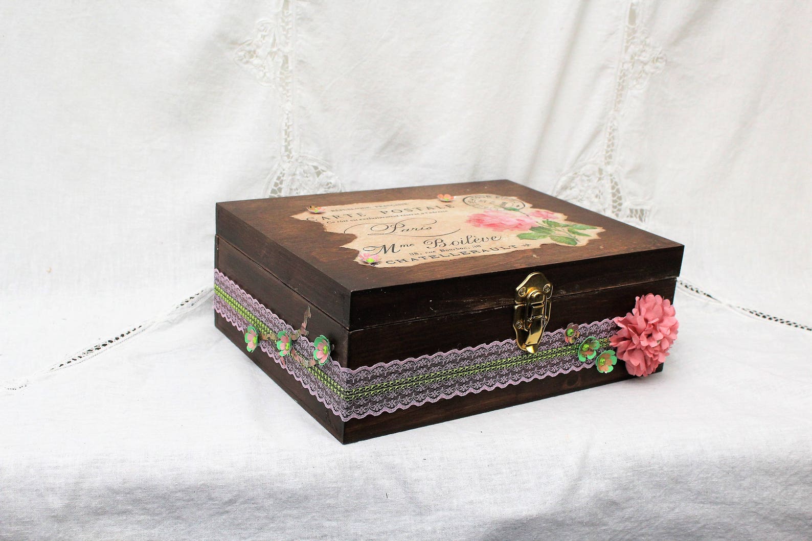 Memory Box Personalized Walnut and Vintage Rose Storage Box - Etsy