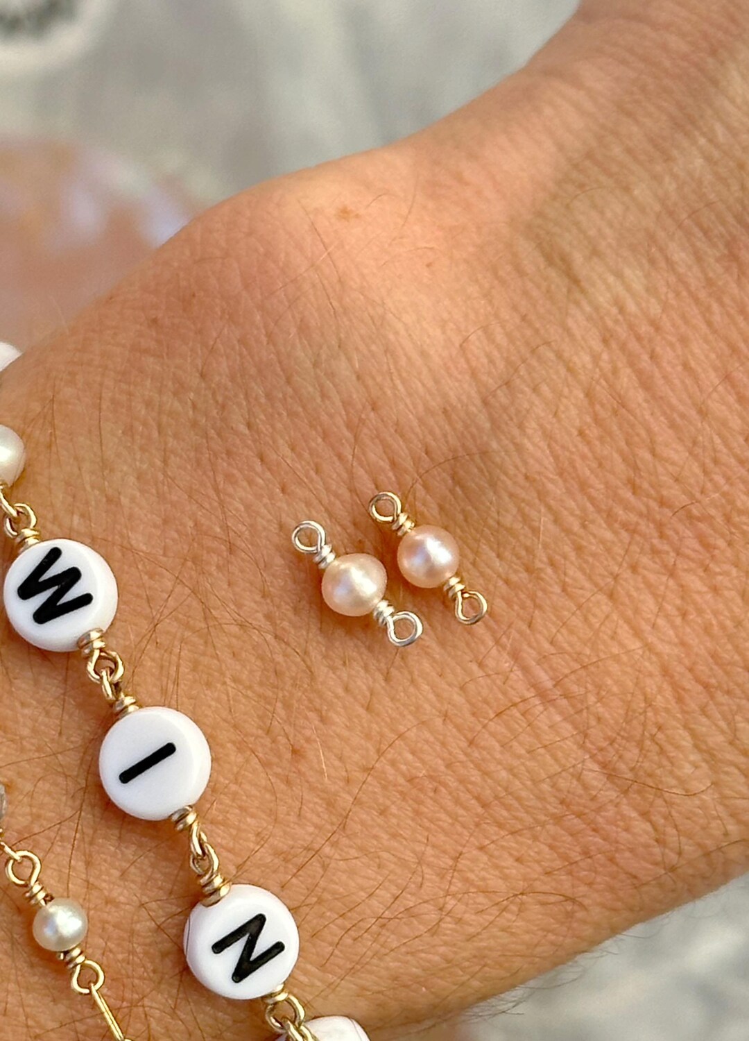 Light Pink Pearl (4mm) Connectors for Permanent Jewelry or Charms - 14k ...