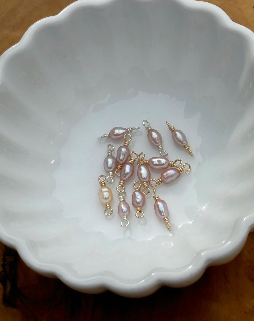 3 Small Pink Pearls (3x5mm) Connector Set: 14k Gold Fill or Sterling ...