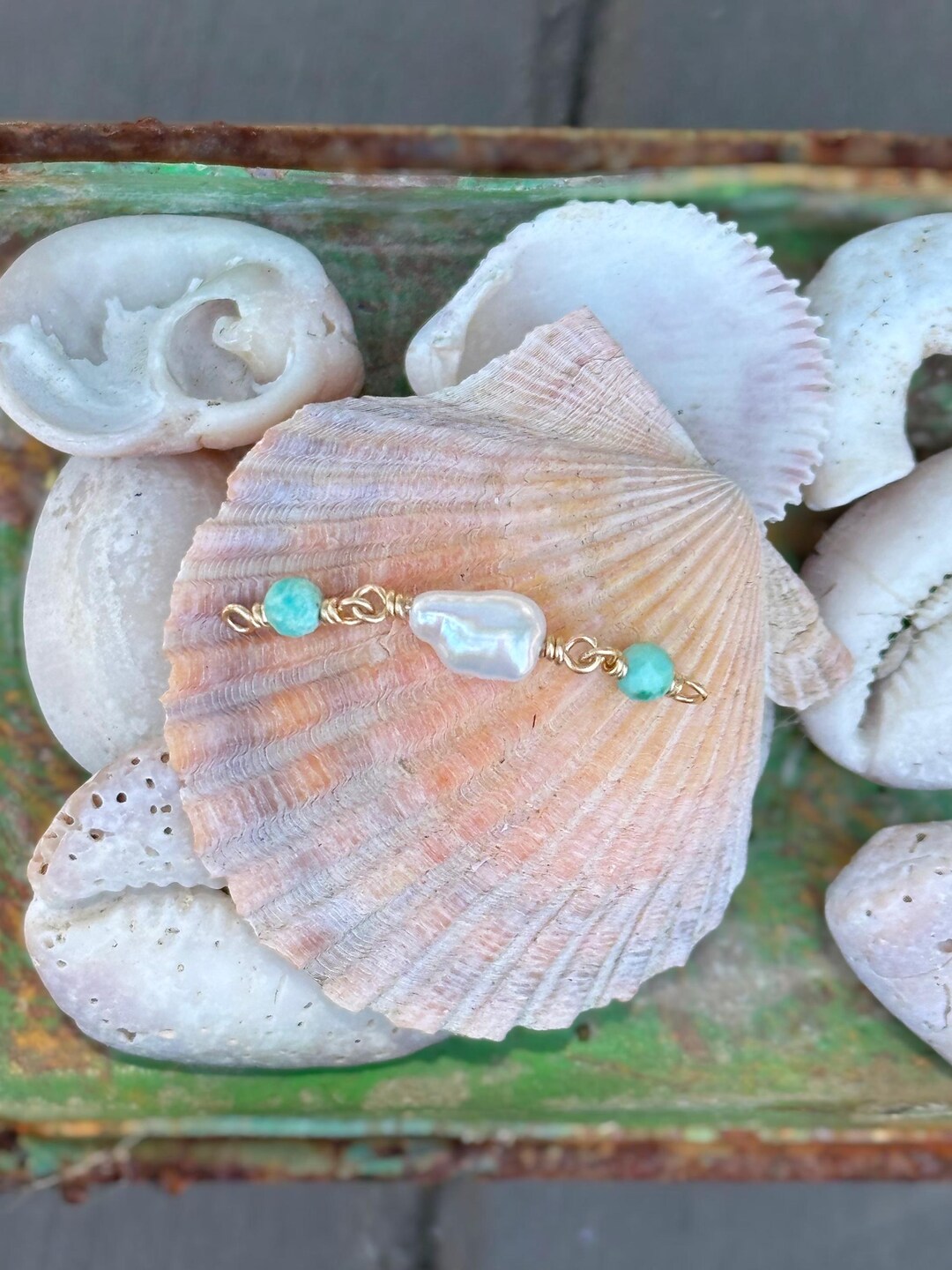 Keshi Pearl + Birthstones Connector for Permanent Jewelry or Charms ...