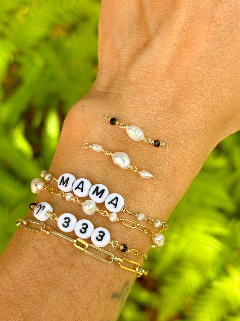 Keshi Pearl + Birthstones Connector for Permanent Jewelry or Charms ...