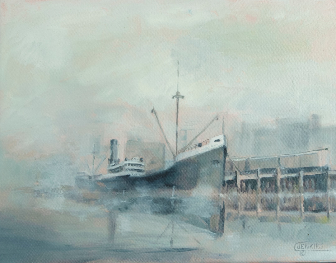 Original Oil Painting Steamship Old Ship at Dock Maritime Nautical ...