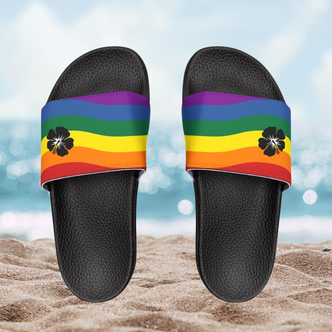 Pride Rainbow Slides, Summer Flip Flops, Vibrant Beach Footwear, LGBTQ ...