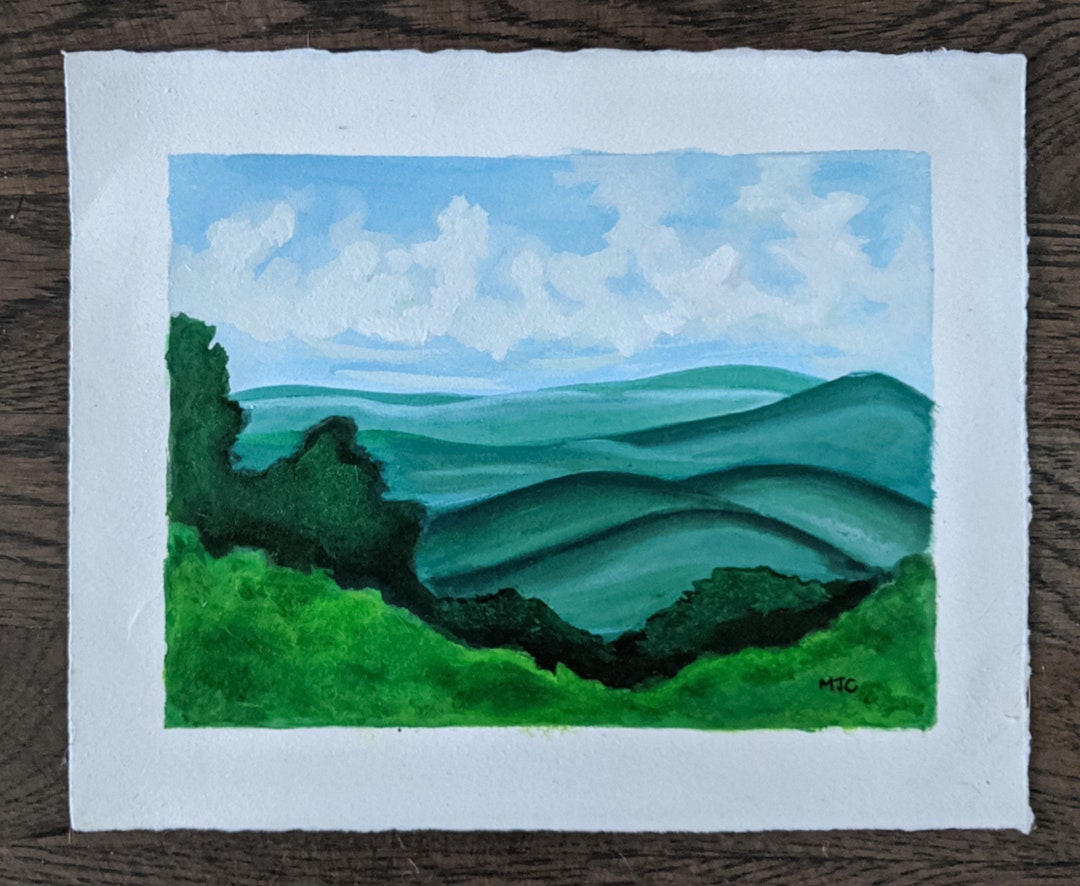 Blue Ridge Mountains Wall Art, Original Watercolor Painting, Smokey ...
