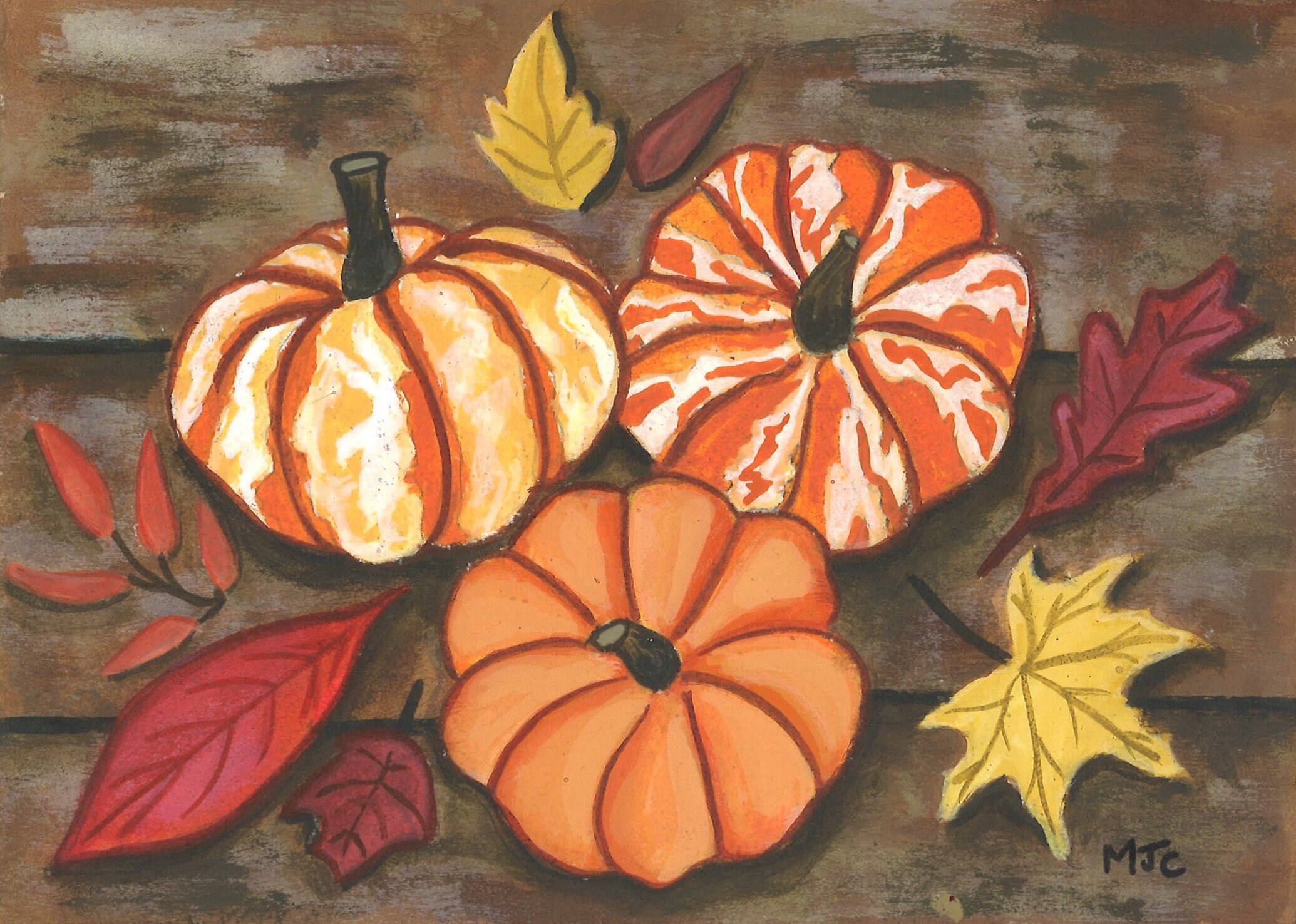 Pumpkin and Fall Leaves Original Watercolor Painting, Fall Decor Art ...