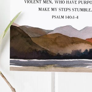 Psalm 140 Scripture Print Deliver Me O Lord Bible Verse Mountain ...