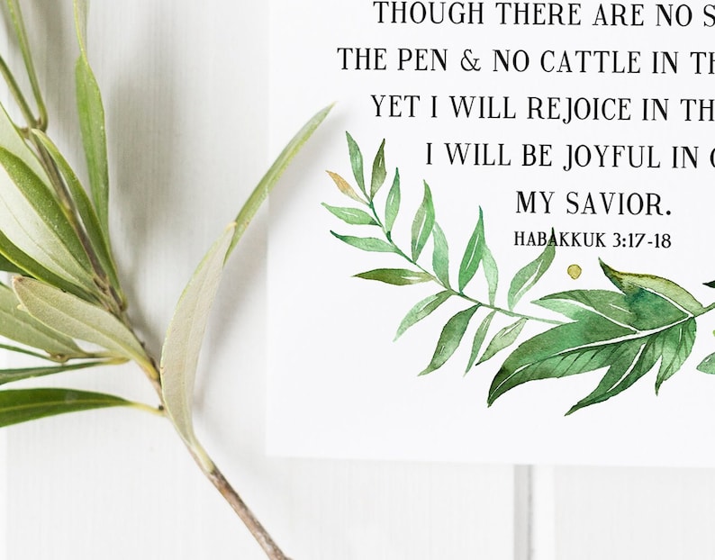 Habakkuk 3:17-18 Scripture Print, Inspirational Christian Wall Art ...