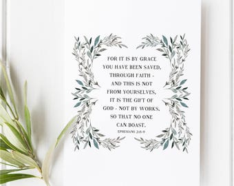 Ephesians 2:8-9 Inspirational Wall Art Home Decor Bible Verse (grey) - Etsy