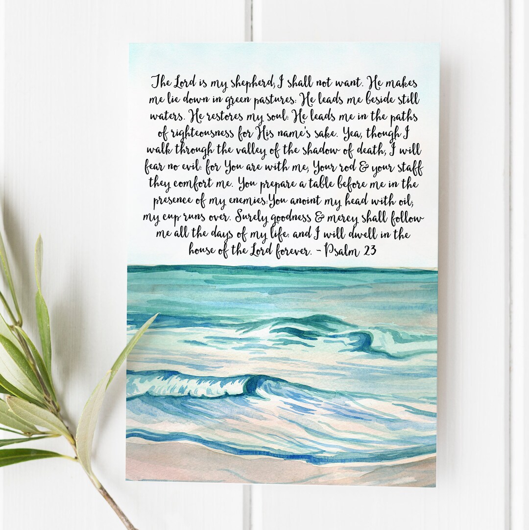 Psalm 23 Scripture Print – Christian Wall Art, Beach Ocean Decor ...