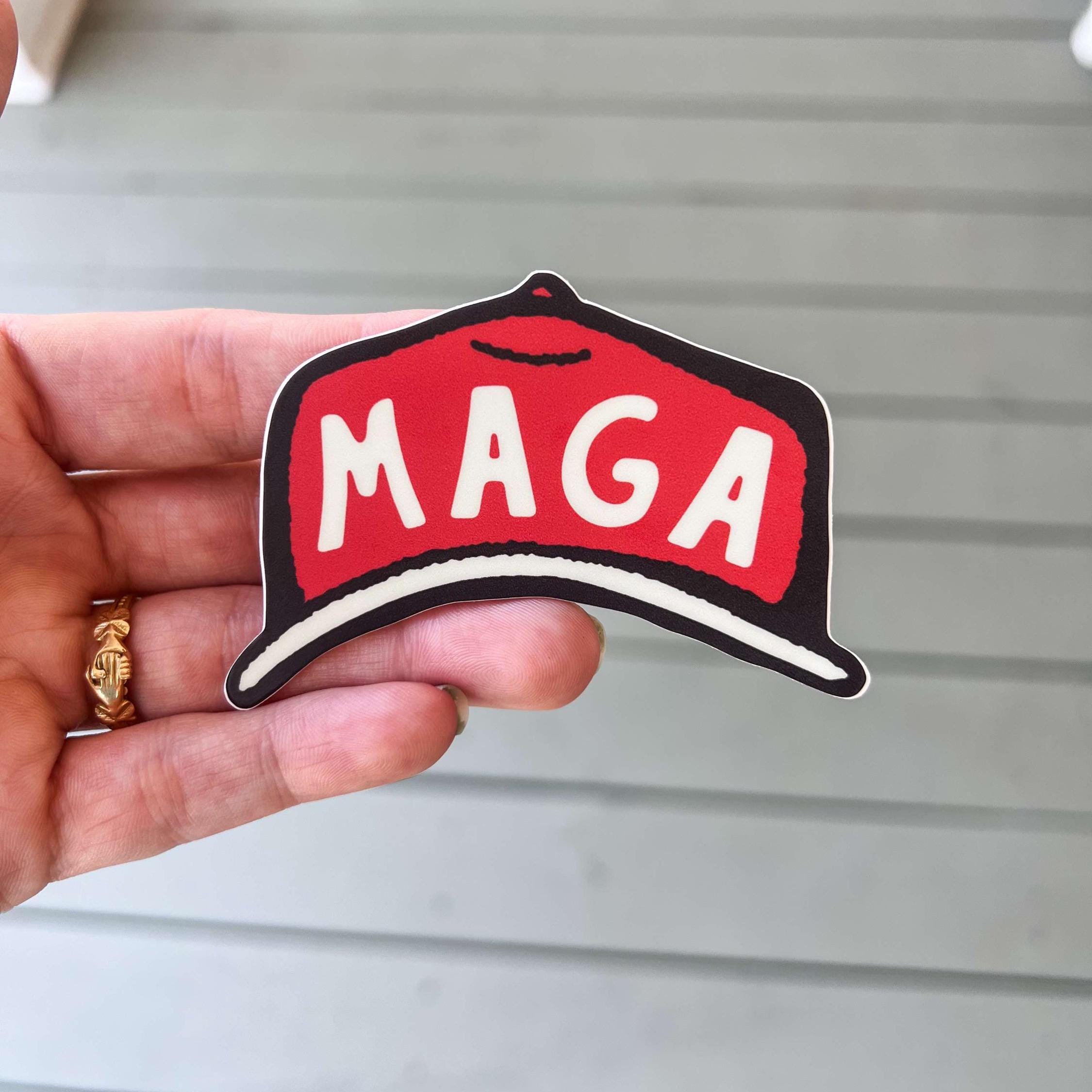 MAGA Hat Sticker, Trump Supporter Gift, Weatherproof Vinyl Decal ...