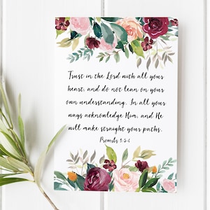 Proverbs 3:5-6 Floral Scripture Print, Bible Verse Wall Art, Feminine ...